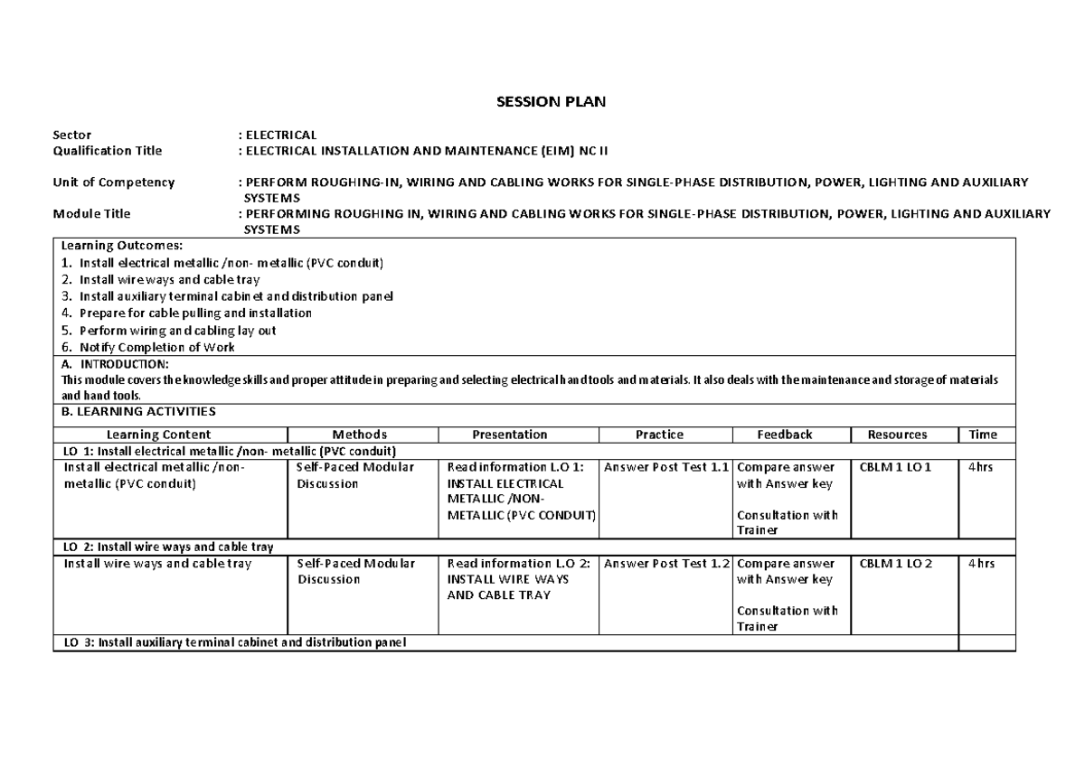 25-Session Plan - Session Plan - SESSION PLAN Sector : ELECTRICAL ...