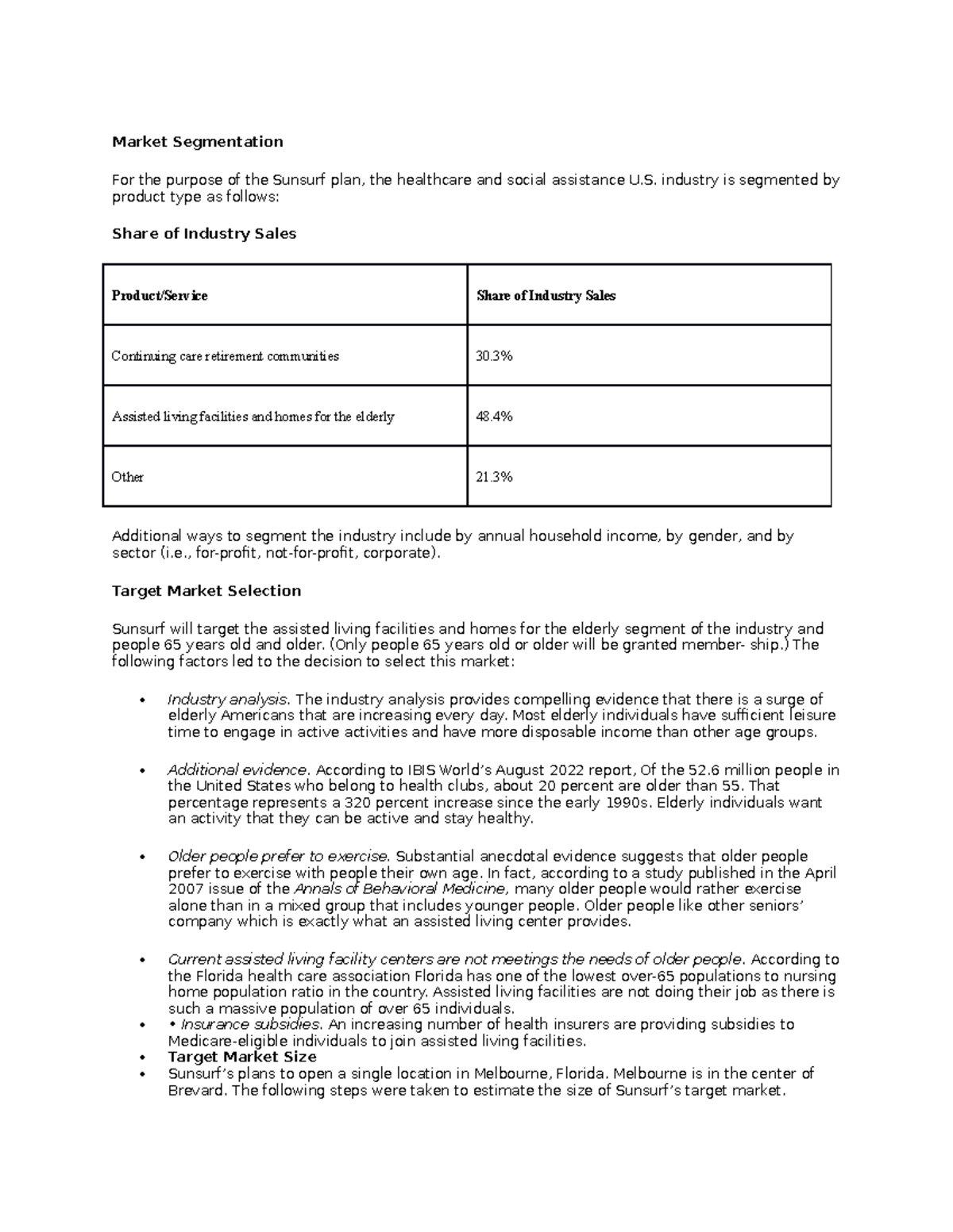 Market Analysis - This assignment outlines what format should be used ...