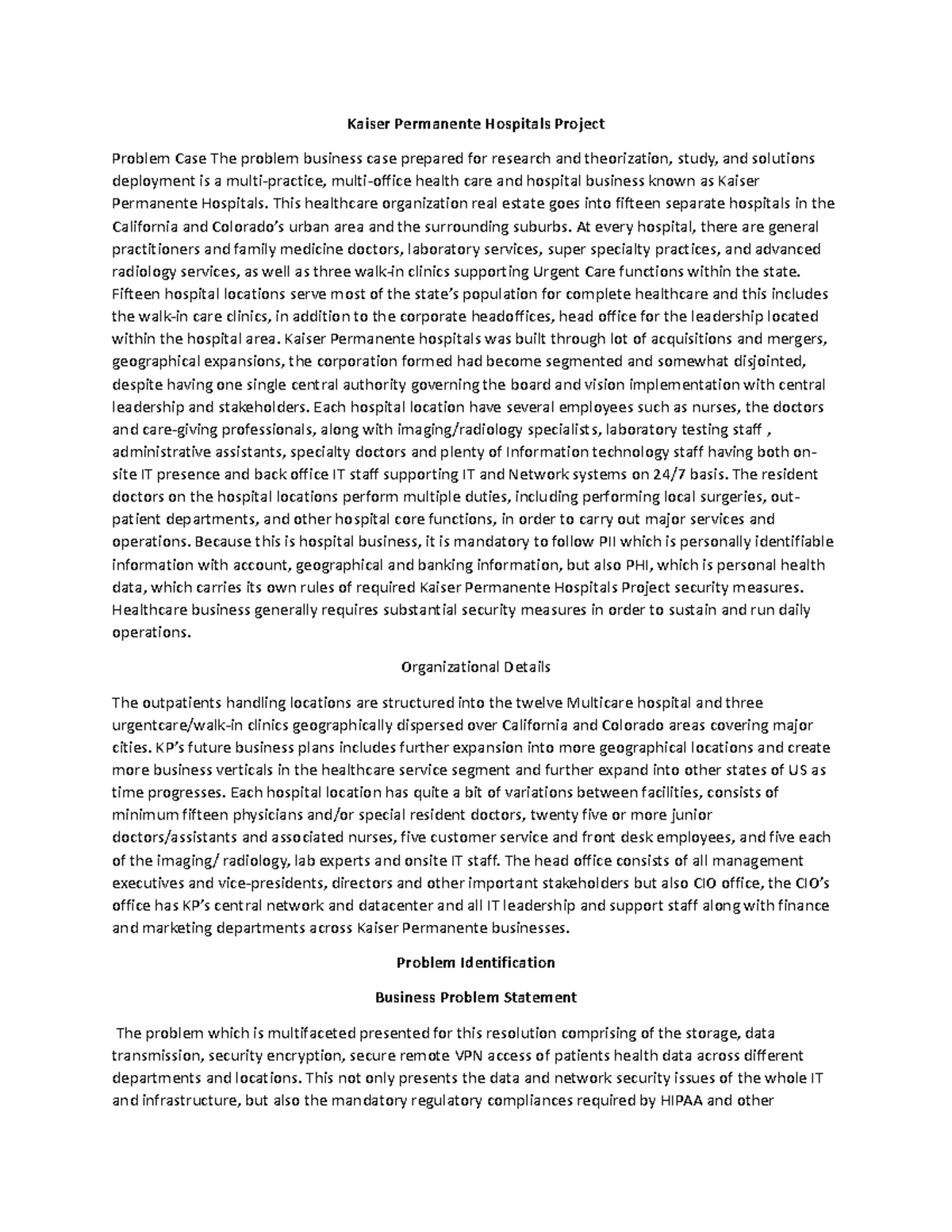 Kaiser Permanente - Assignment - Kaiser Permanente Hospitals Project ...