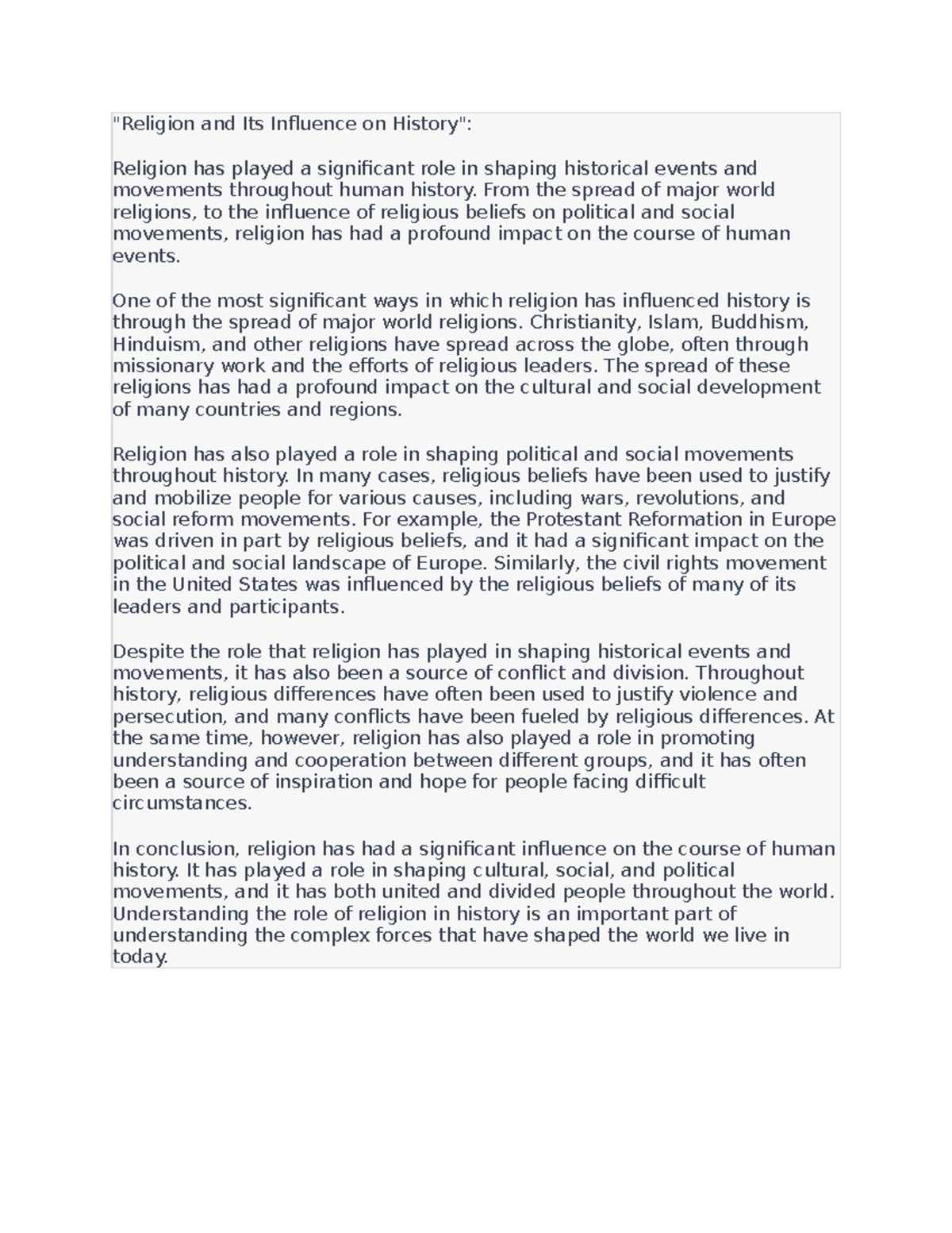 Religion and Its Influence on History - "Religion and Its Influence on ...