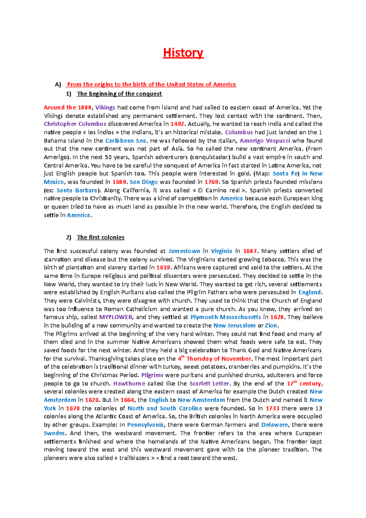 2) History - Semestre 2 - History A) From the origins to the birth of ...