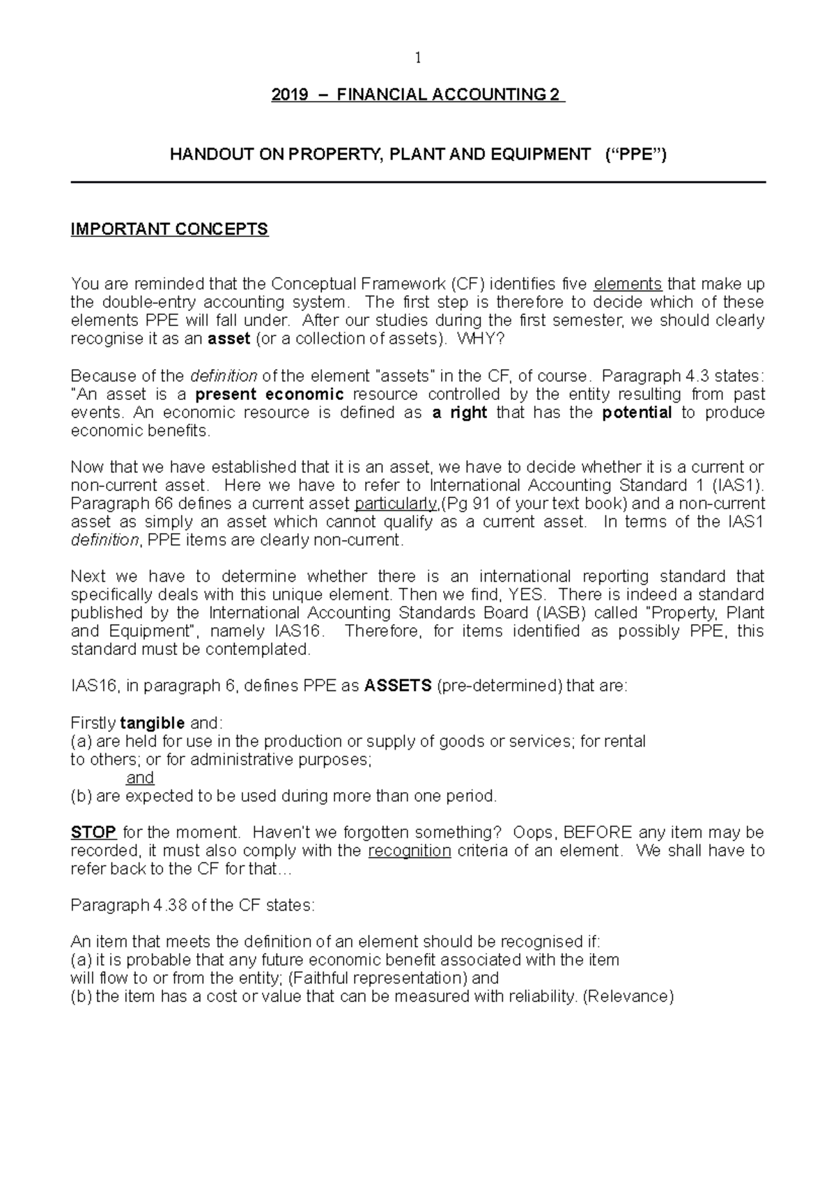 2019 Handout on PPE - Lecture notes 1 - 2019 – FINANCIAL ACCOUNTING 2 ...