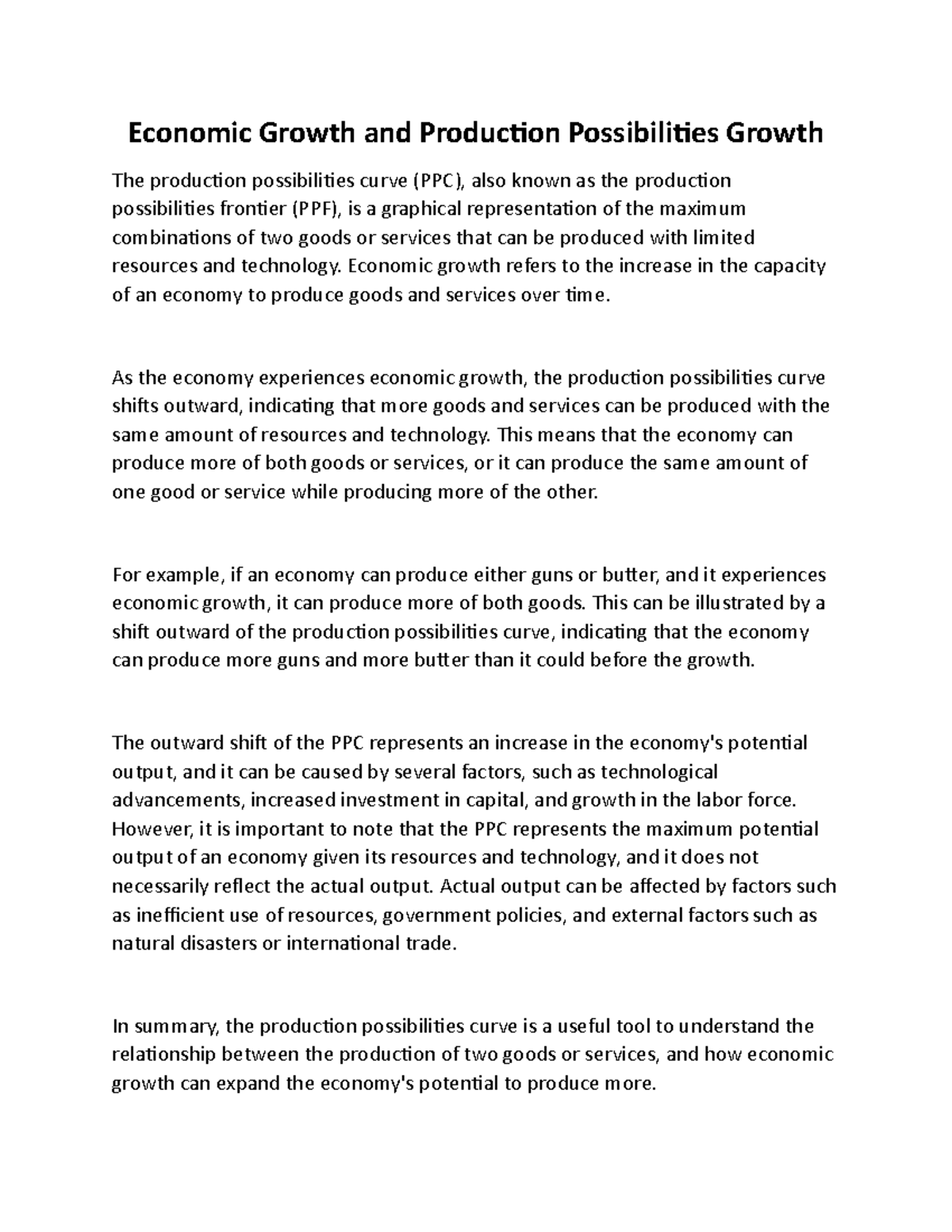 Economic Growth and Production Possibilities Growth - Economic growth ...