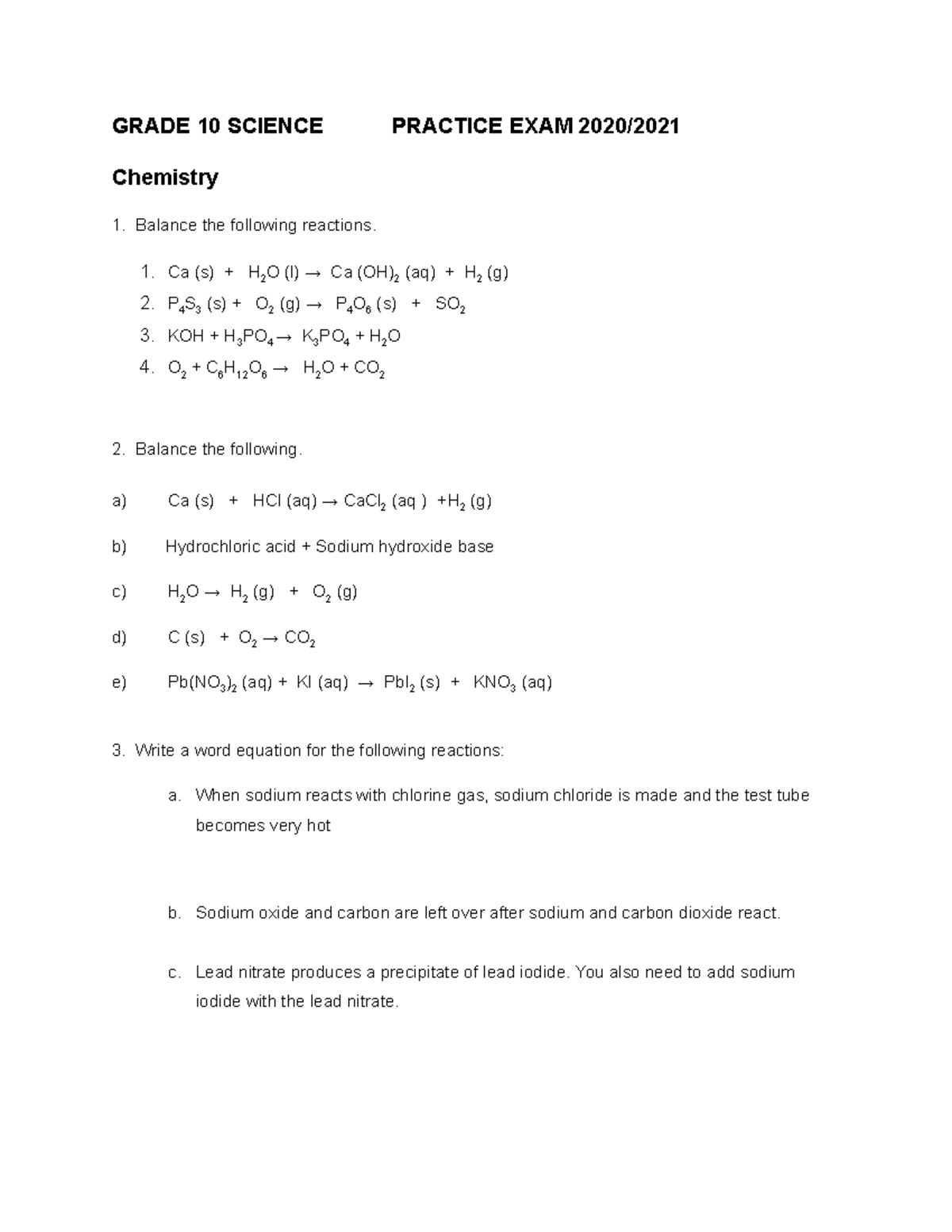Practice EXAM 2020 2021 - Google Docs - GRADE 10 SCIENCE PRACTICE EXAM ...