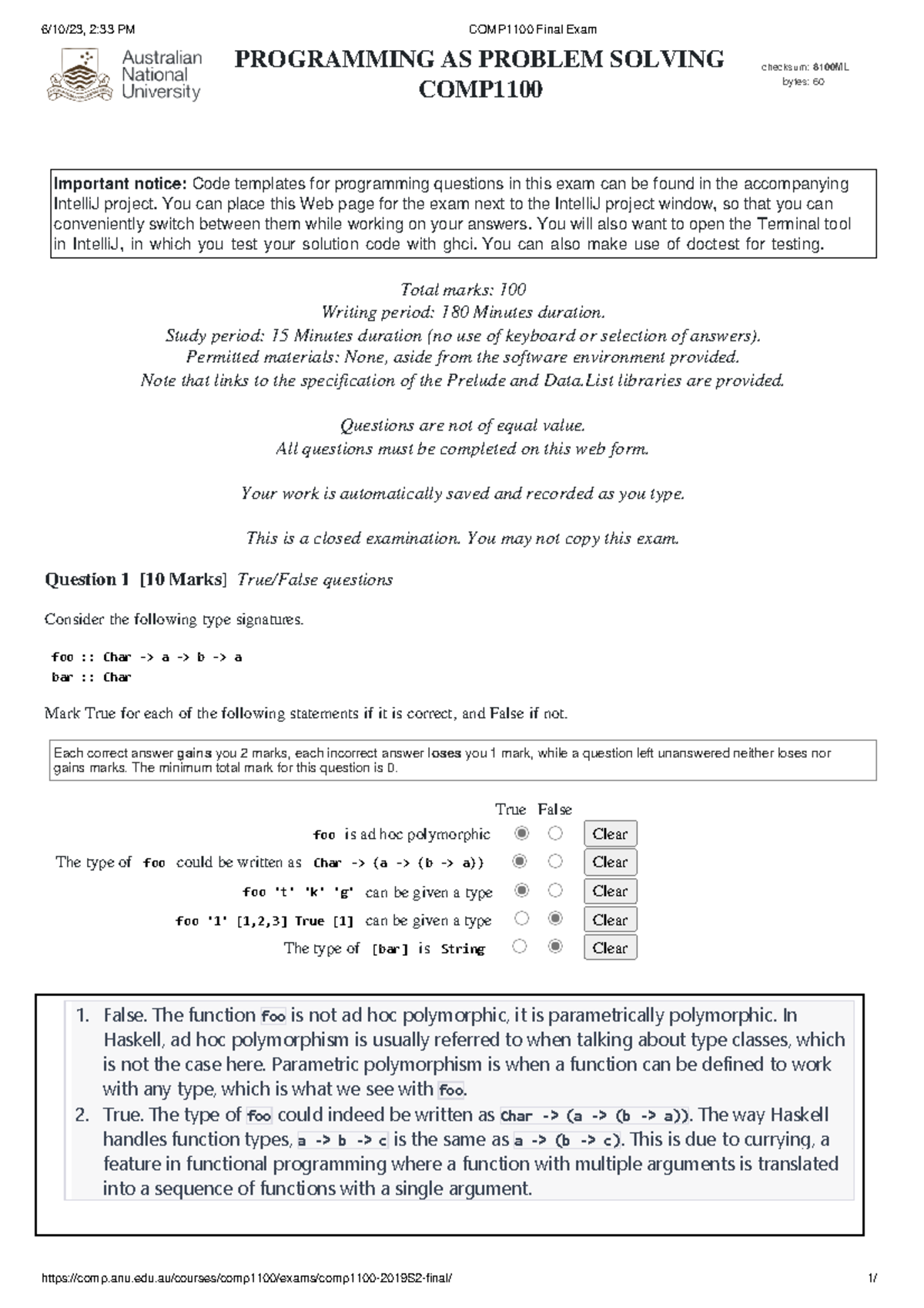 2019 S2 COMP1100 Final Exam (1) - comp.anu.edu/courses/comp1100/exams/comp1100-2019S2-final/ 1 ...