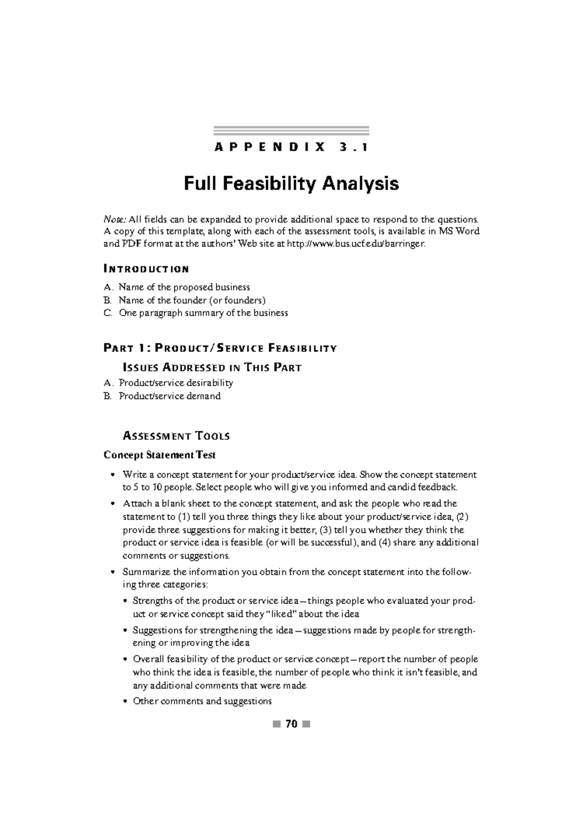 Appendix 3 1 feasibility analysis form - 70 A P P E N D I X 3. 1 Full Feasibility Analysis Note ...
