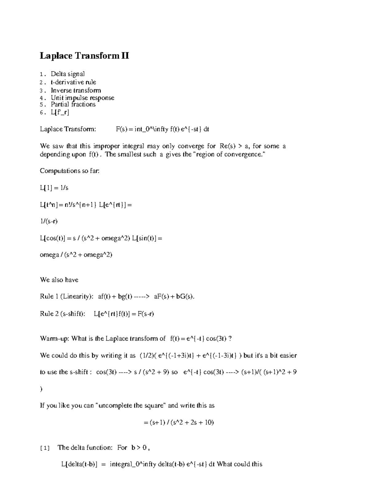 Application to ODEs - Laplace Transform II Delta signalt-derivative ...