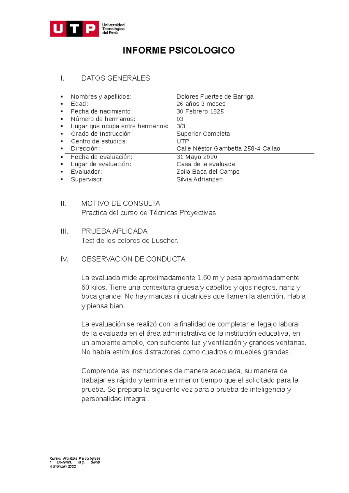 S17.s1 Material - Modelo Inf Psic Colores - Curso: Pruebas PsicológicasI Docente: Mg. Silvia ...