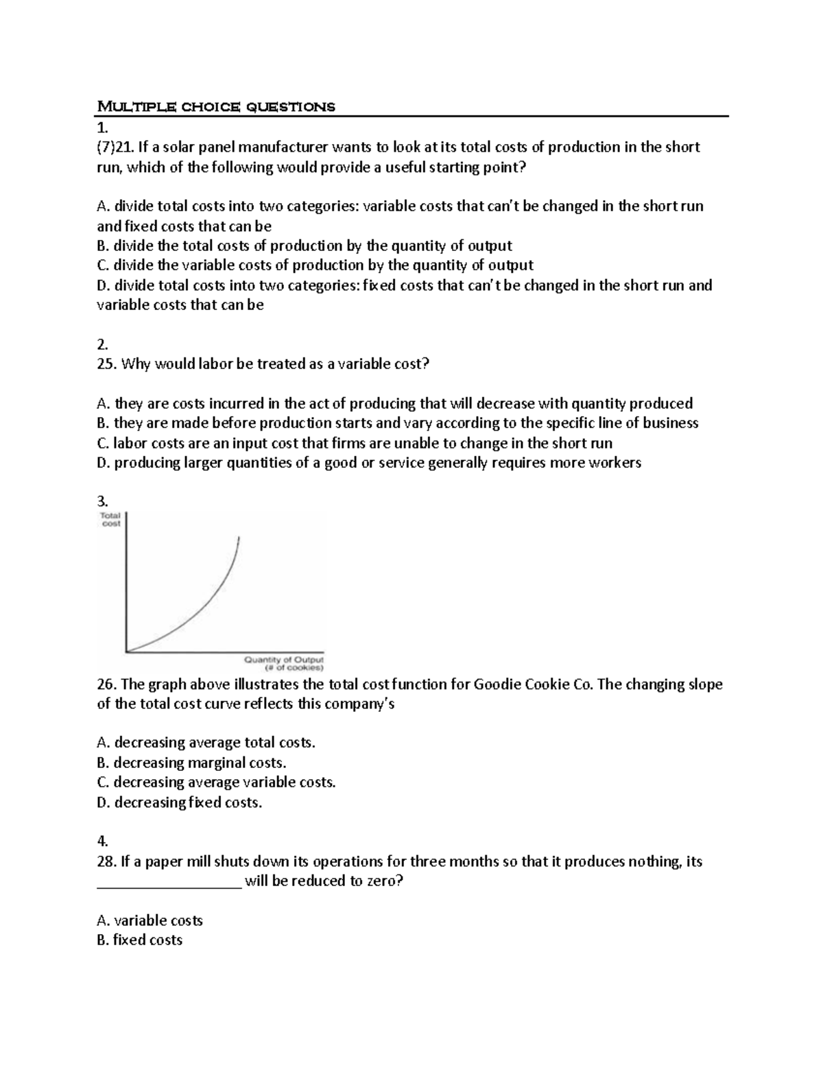 Ps6 econ101 - ec101 problem set 6 koskinen - Multiple choice questions ...