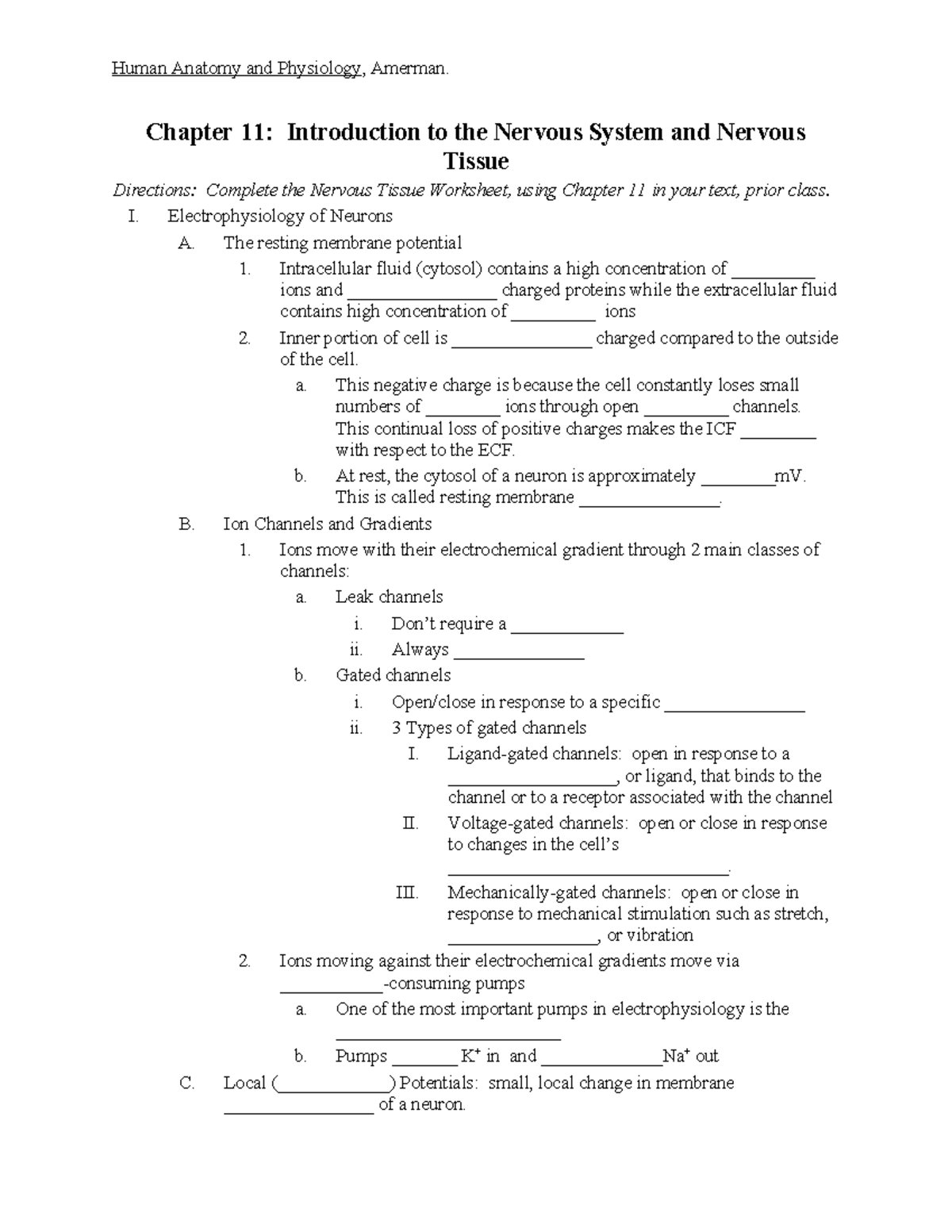BIO 109HYB Chapter 11 Outline Notes Amerman - Chapter 11: Introduction ...