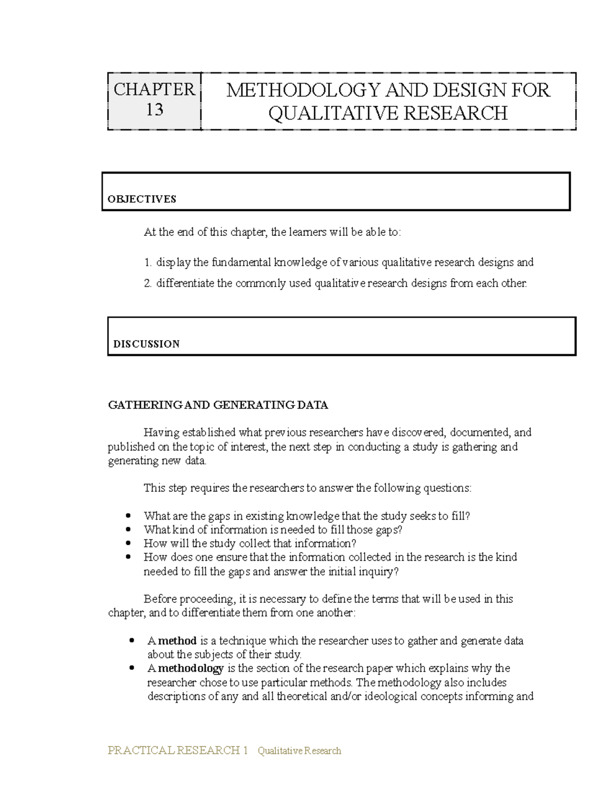 PR1-Chapter 13 Methodology and Design - CHAPTER 13 METHODOLOGY AND ...