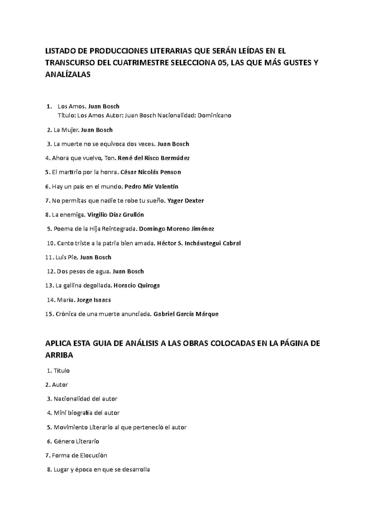 Español 2 - dhdjsjs - LISTADO DE PRODUCCIONES LITERARIAS QUE SERÁN ...