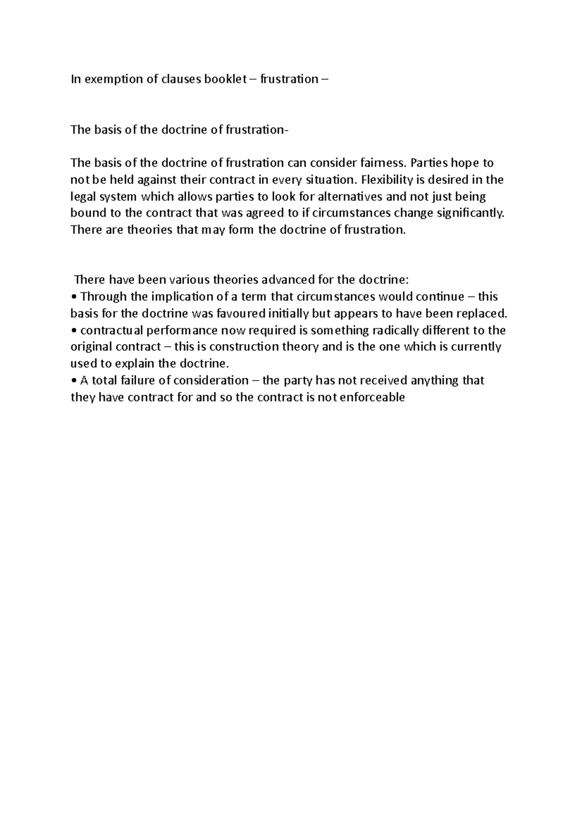 Mock presentation - contract law - In exemption of clauses booklet ...