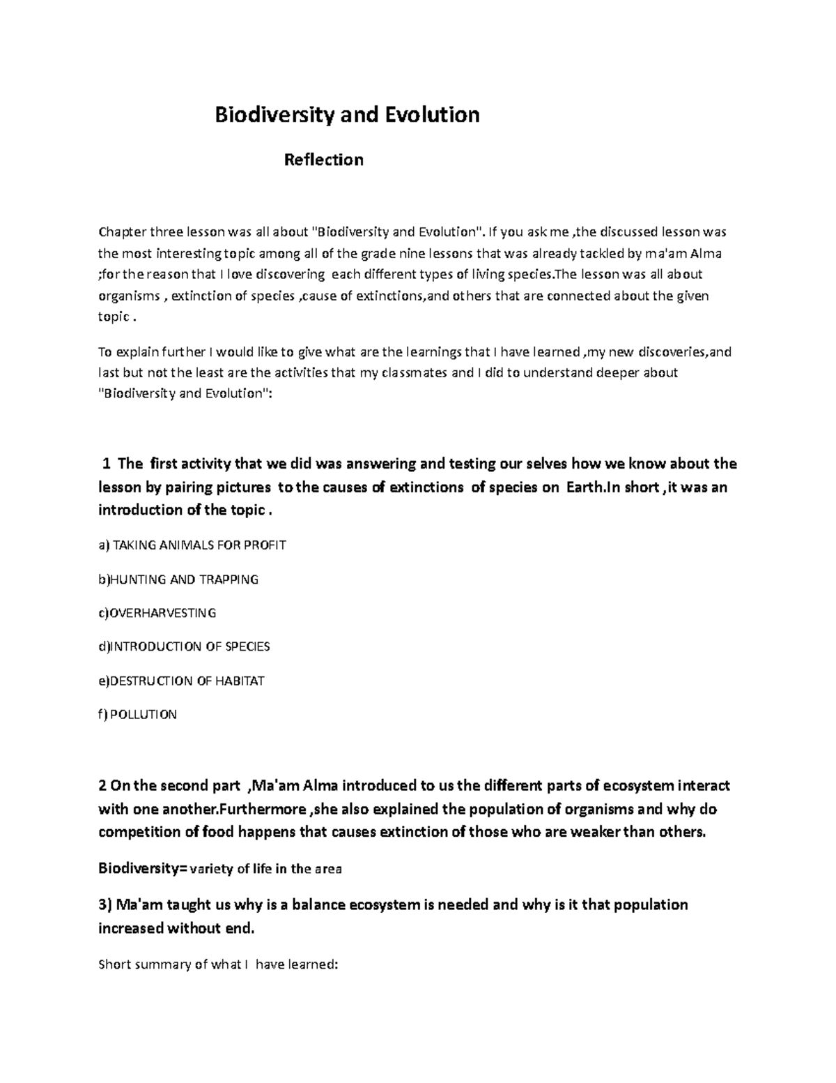 Biodiversity an-WPS Office - Biodiversity and Evolution Reflection ...