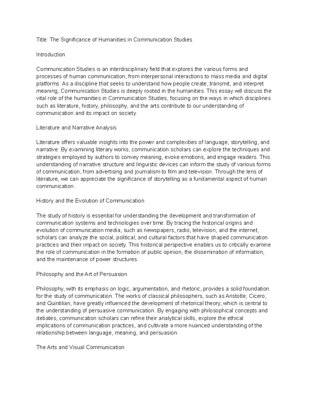 Title The Significance of Humanities in Communication Studies - Title: The Significance of - Studocu