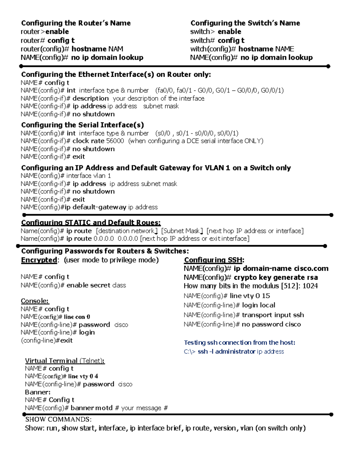 Basic Router Configuration Configuring The Router S Name Router