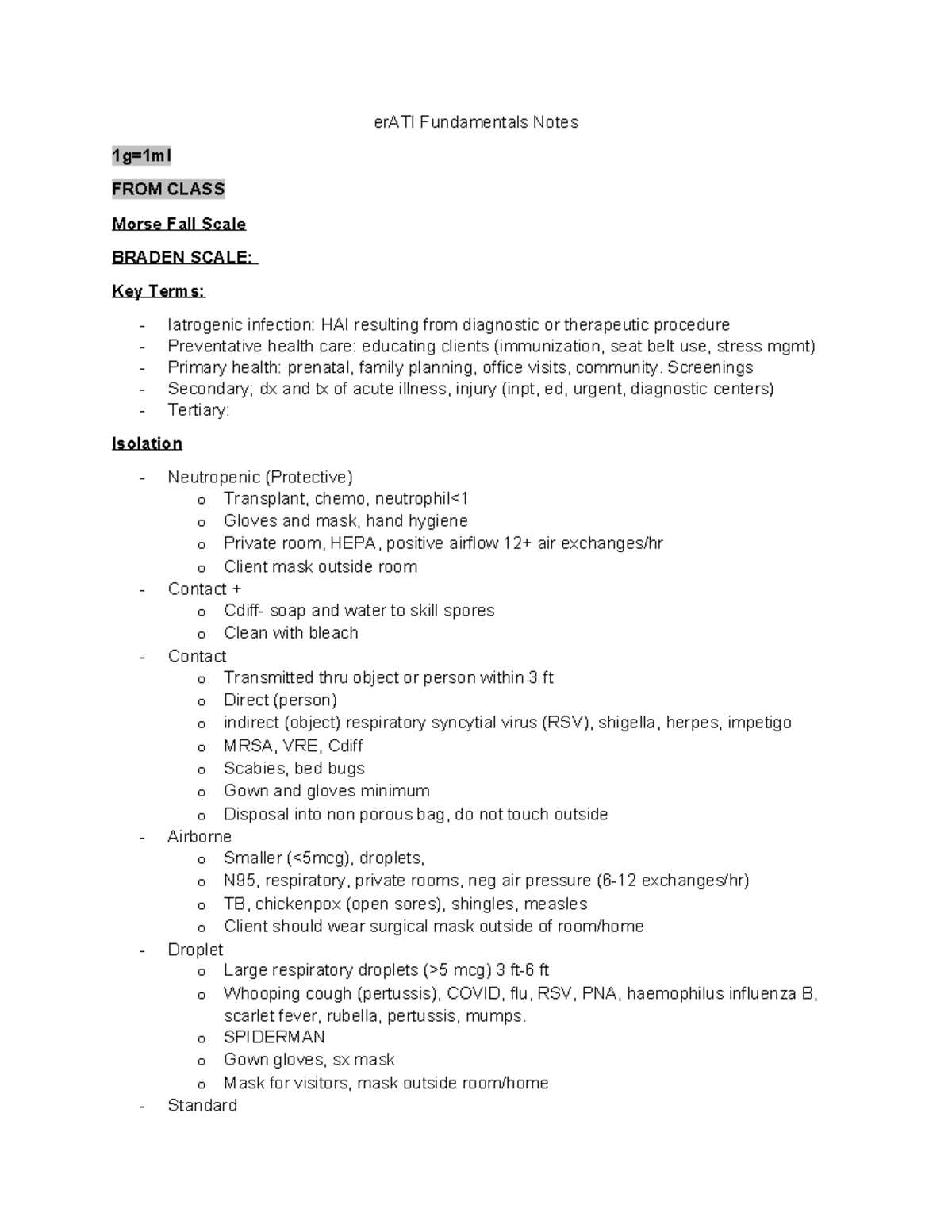 ATI Fundamental Notes - erATI Fundamentals Notes 1g=1ml FROM CLASS ...