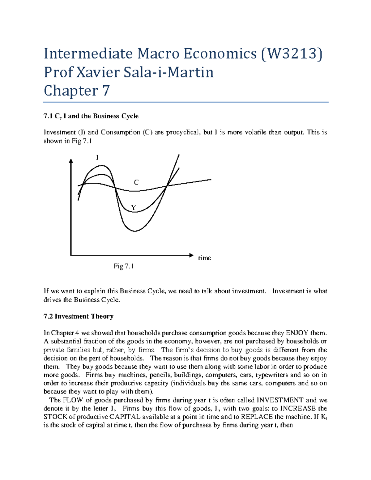 Chapter 7 Investment - Lecture notes 7 - Intermediate Macro Economics ...