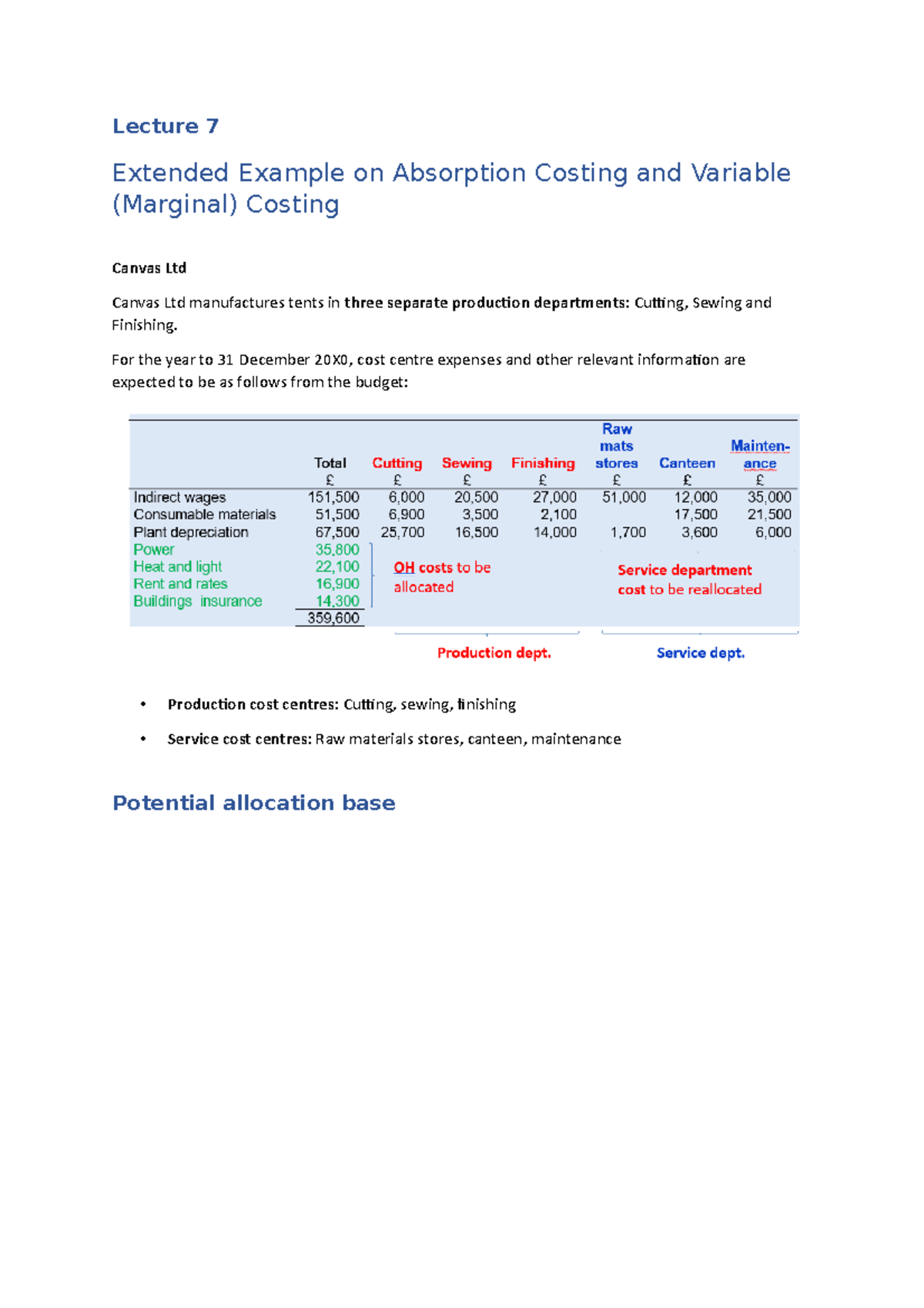 Lecture 7 examples - Extended Example on Absorption Costing and ...