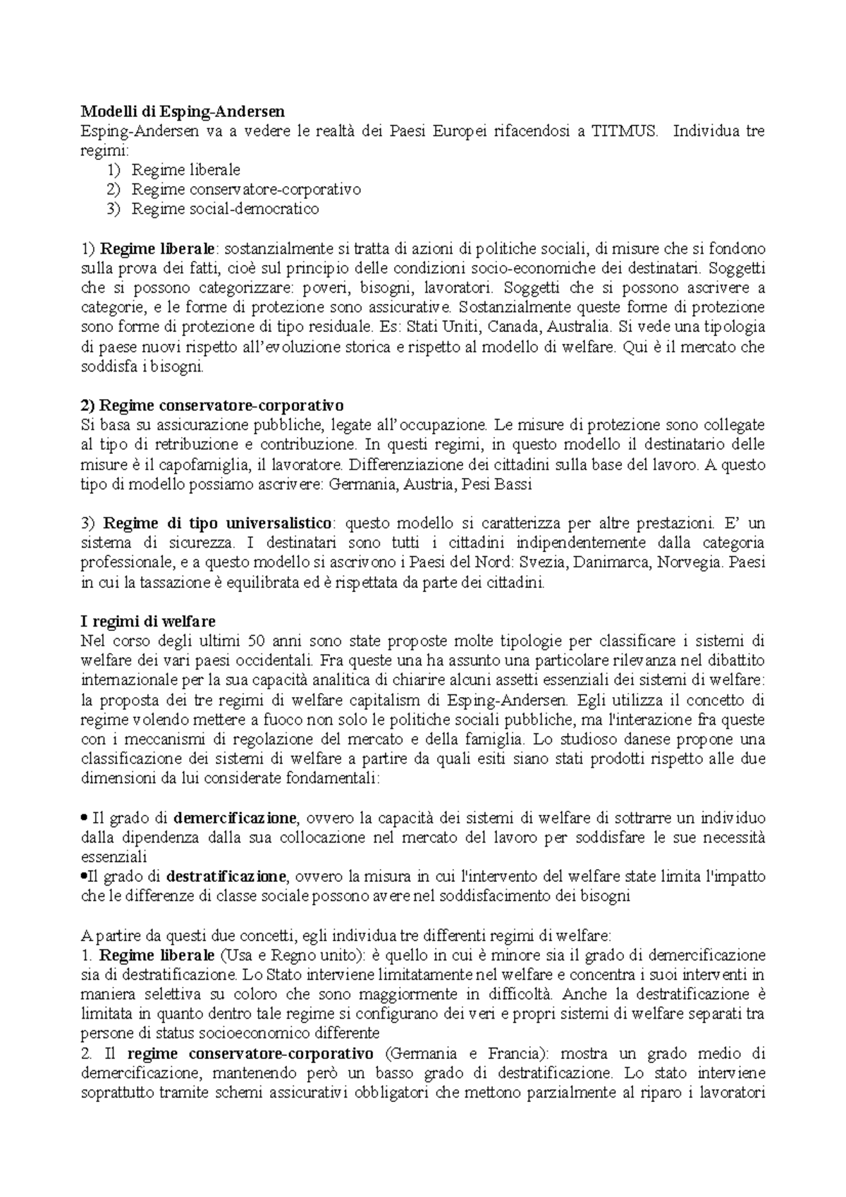 Modelli di Esping - Modelli di Esping-Andersen Esping-Andersen va a ...