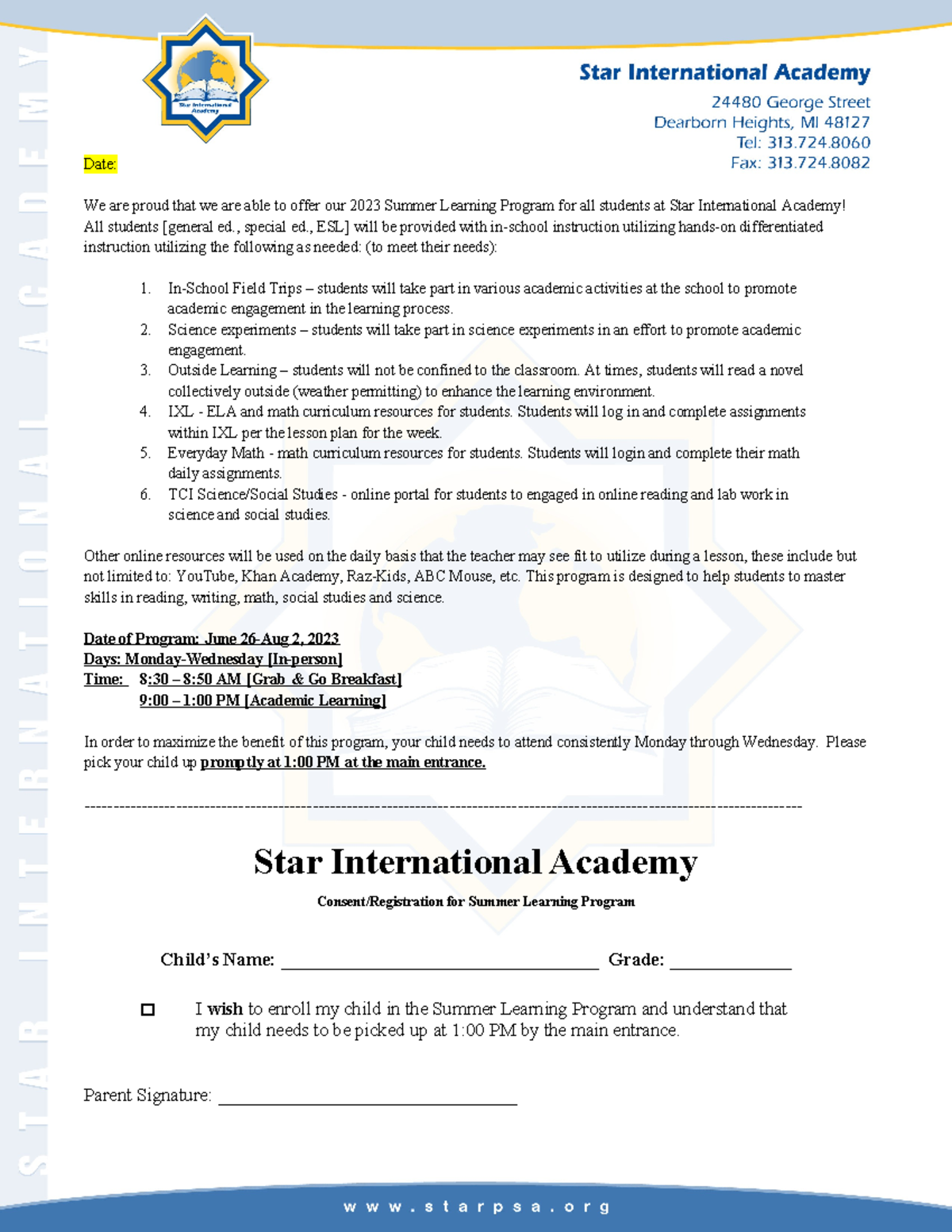 2022-2023 Summer Learning Program Letter Translated - Date: We are ...