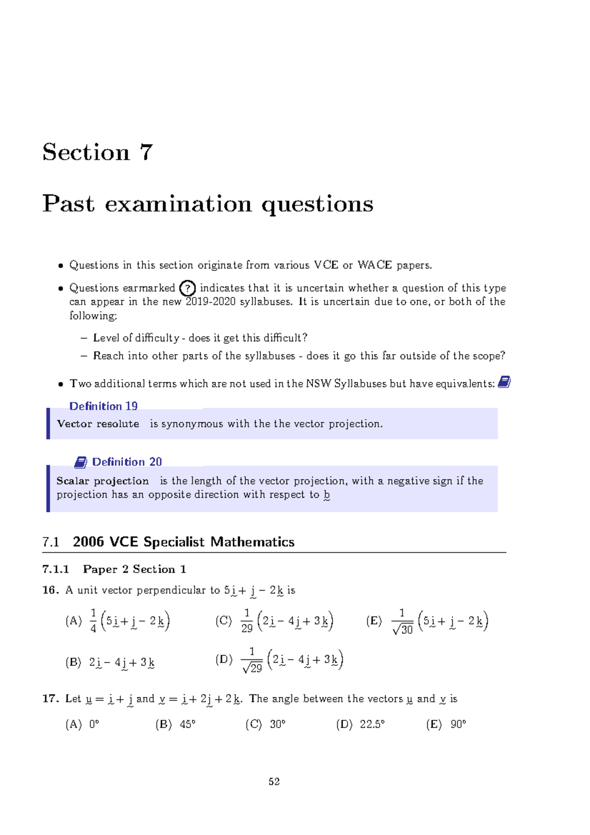 3D Vector VCE Compilation 4U 1 - Section 7 Past examination questions Vector resolute is ...