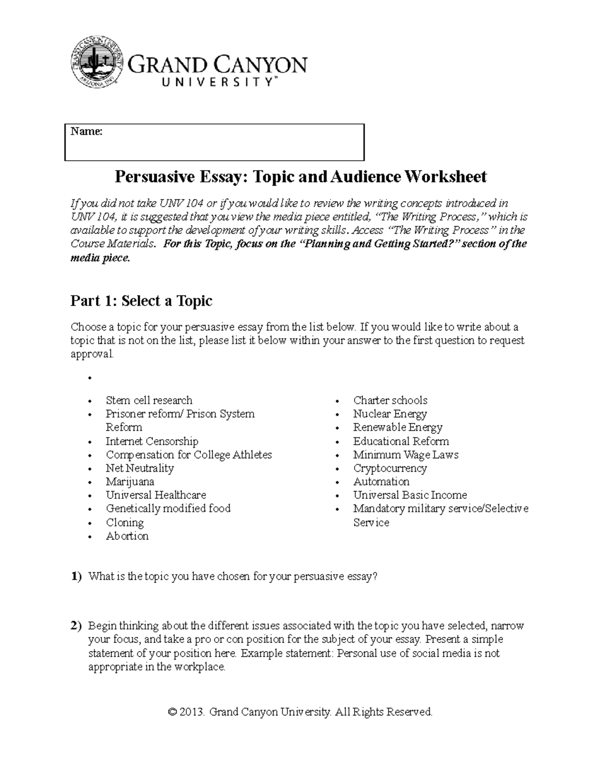PHI105 T1 Persuasive Essay Topicand Audience Worksheet(fin)(2 ...
