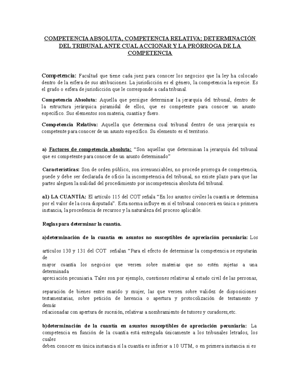 Competencia Absoluta, Relativa, Determinación Tribunal PARA DDAR ...