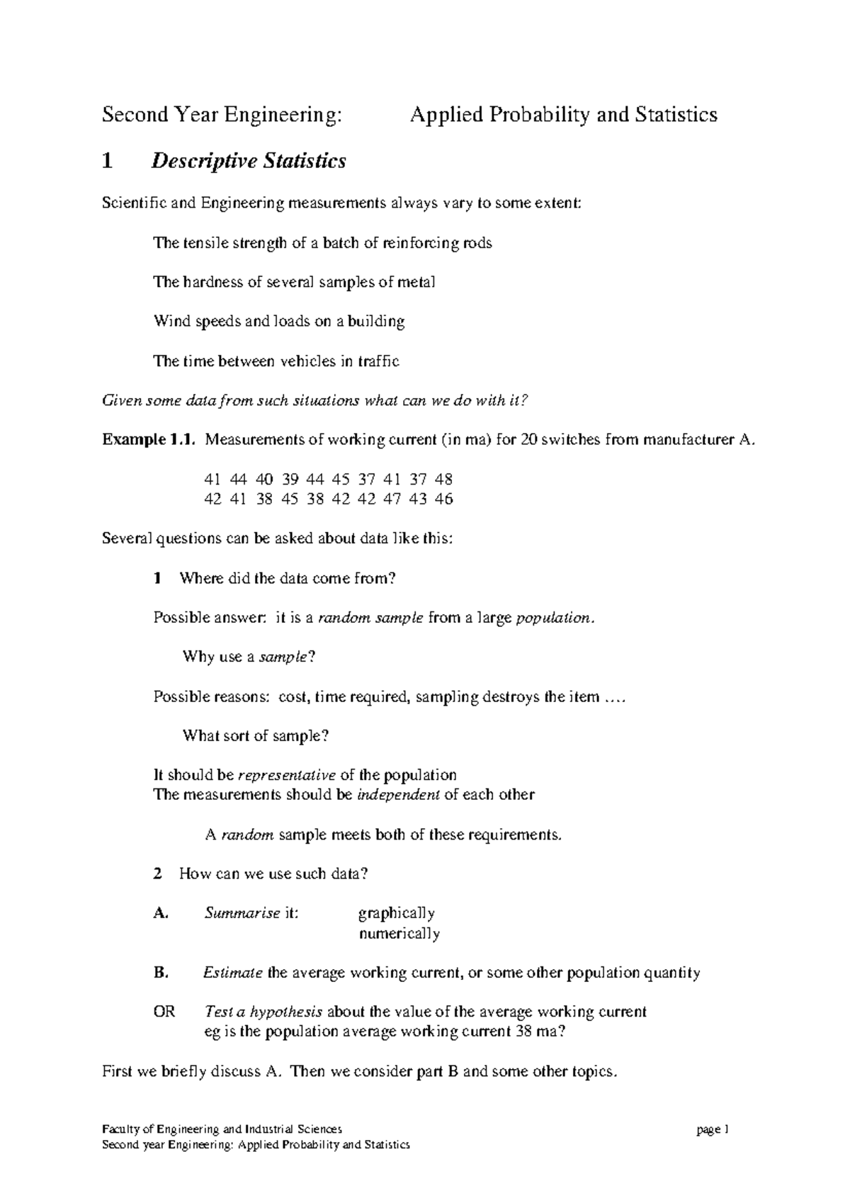 Applied Probability and Statistics Lecture 1 - Descriptive Statistics ...