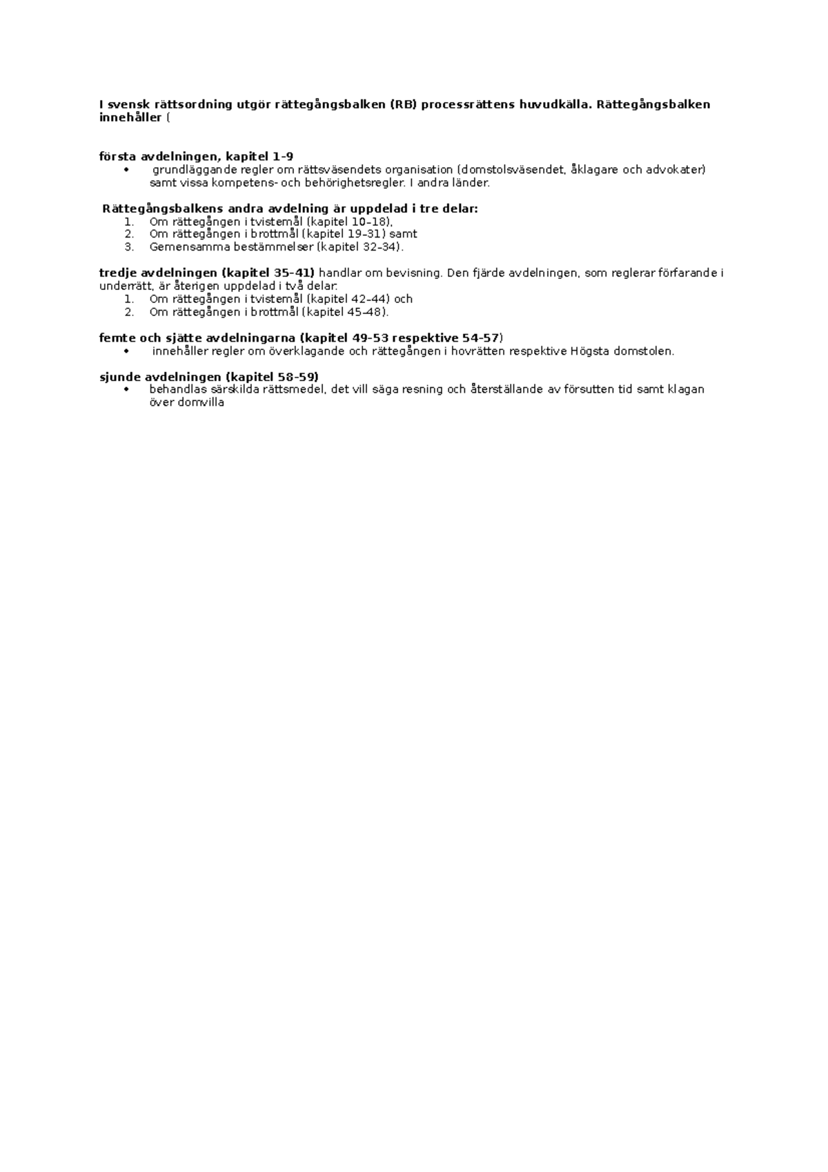 RB innehåll - RBs kapitelstruktur och innehåll i punktform - I svensk ...