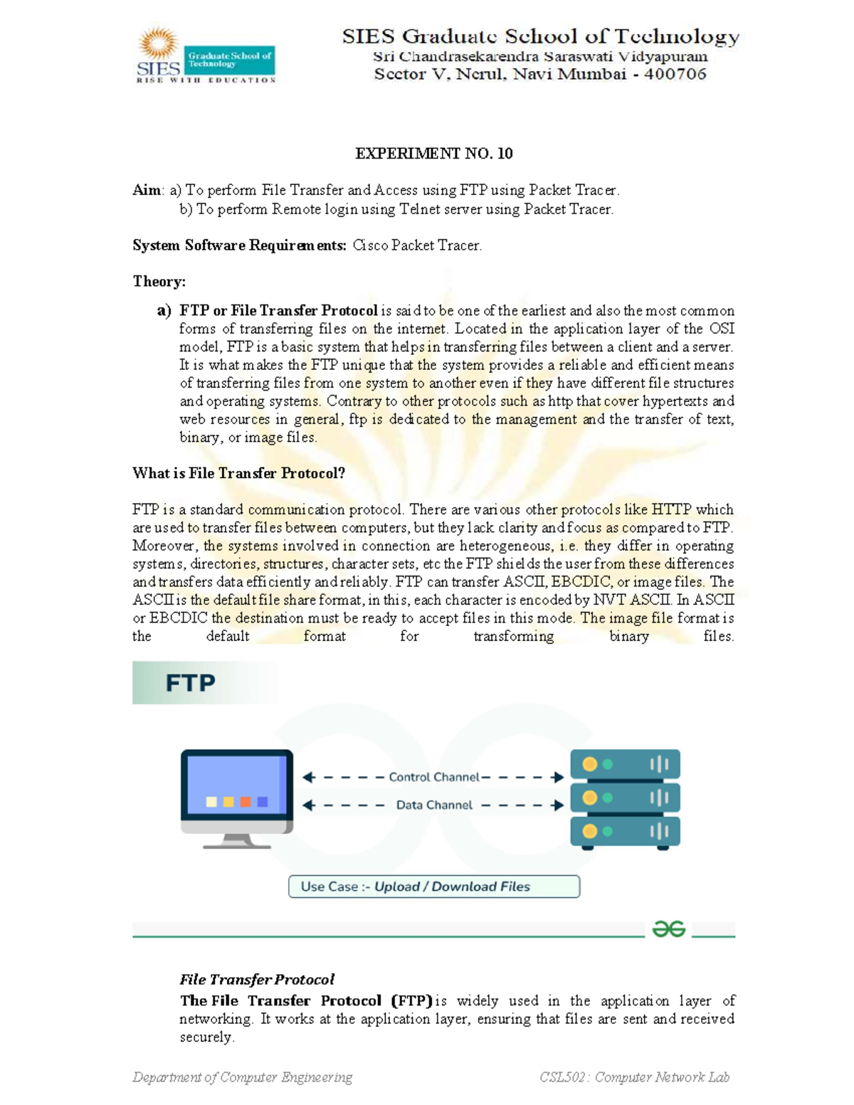 122A1010 EXP10 CN - fewsfef - EXPERIMENT NO. 10 Aim: a) To perform File Transfer and Access ...