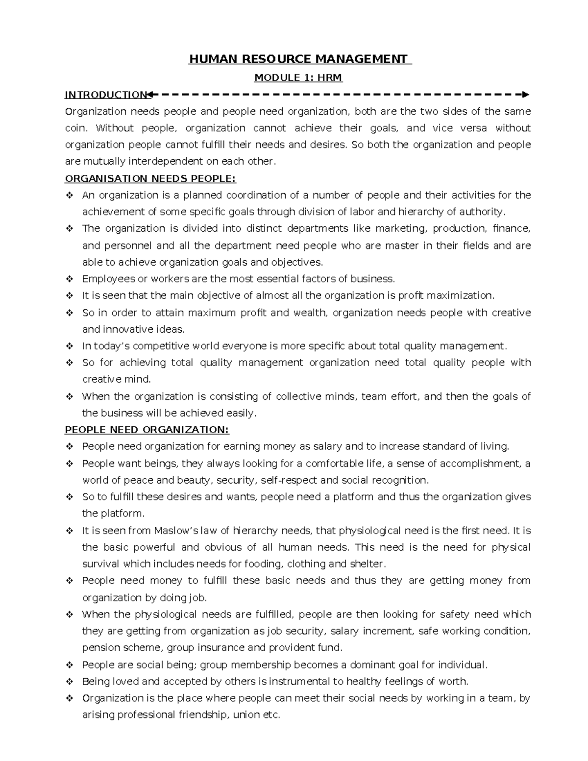 Module 1 Introduction to HRM - HUMAN RESOURCE MANAGEMENT MODULE 1: HRM ...