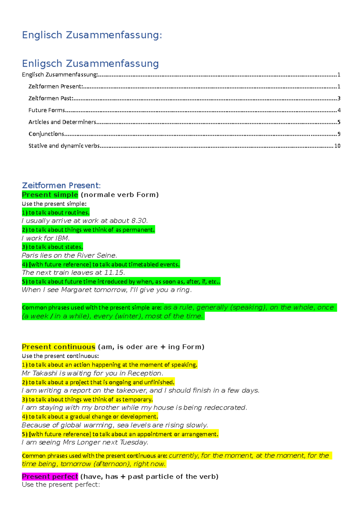 Englisch Zusammenfassung Zeiten - Englisch Zusammenfassung: Enligsch ...
