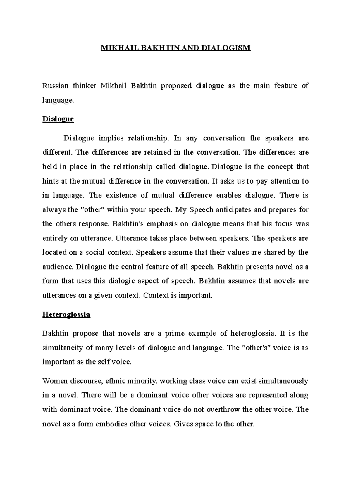 Mikhail Bakhtin AND Dialogism - MIKHAIL BAKHTIN AND DIALOGISM Russian ...