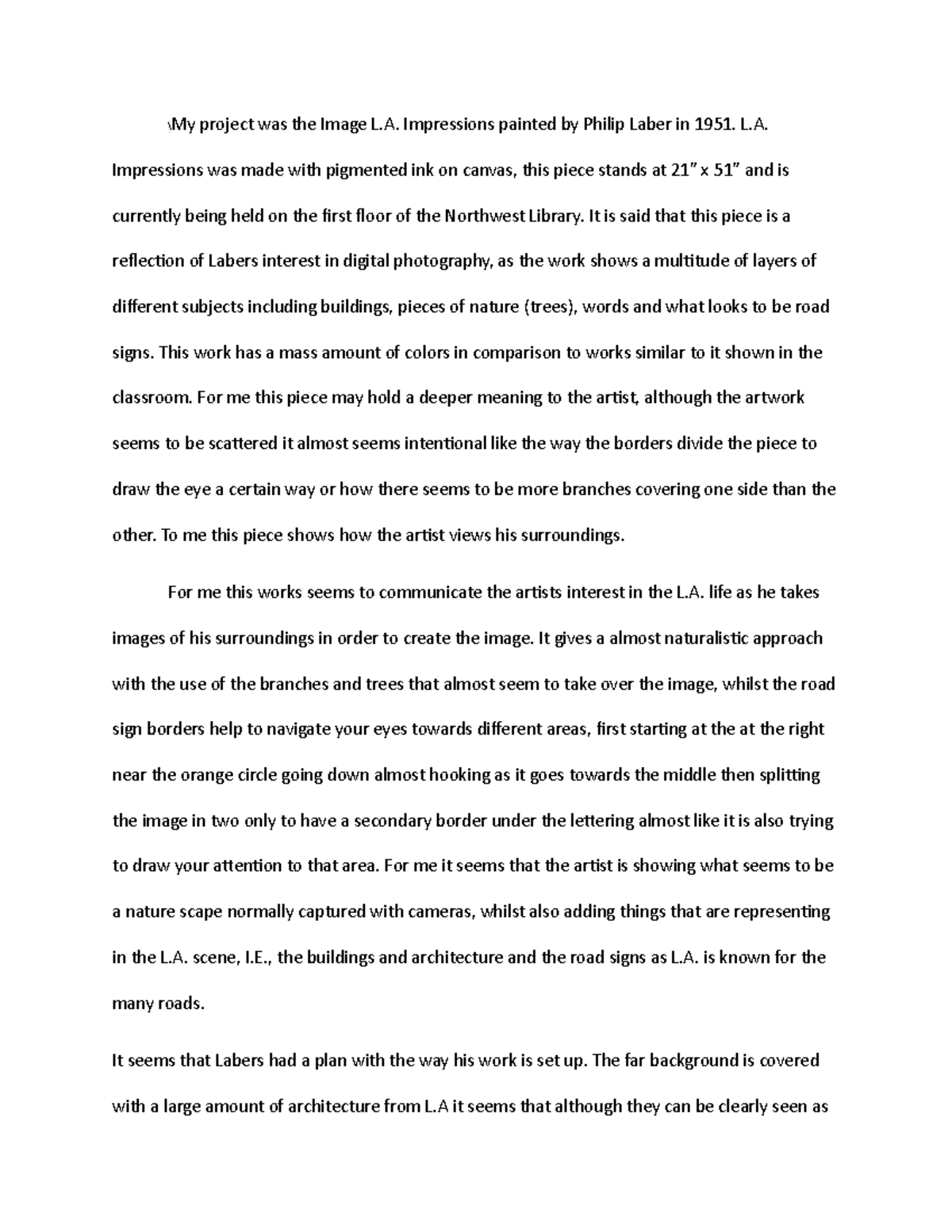 Campus Art Research Project - \My project was the Image L. Impressions ...