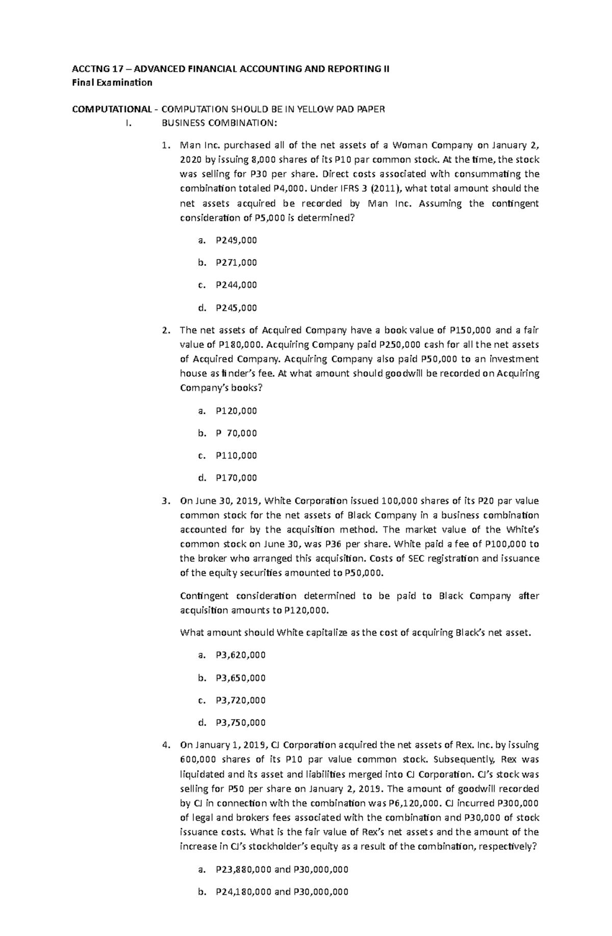 Advanced Financial And Financial Reporting II - ACCTNG 17 – ADVANCED ...