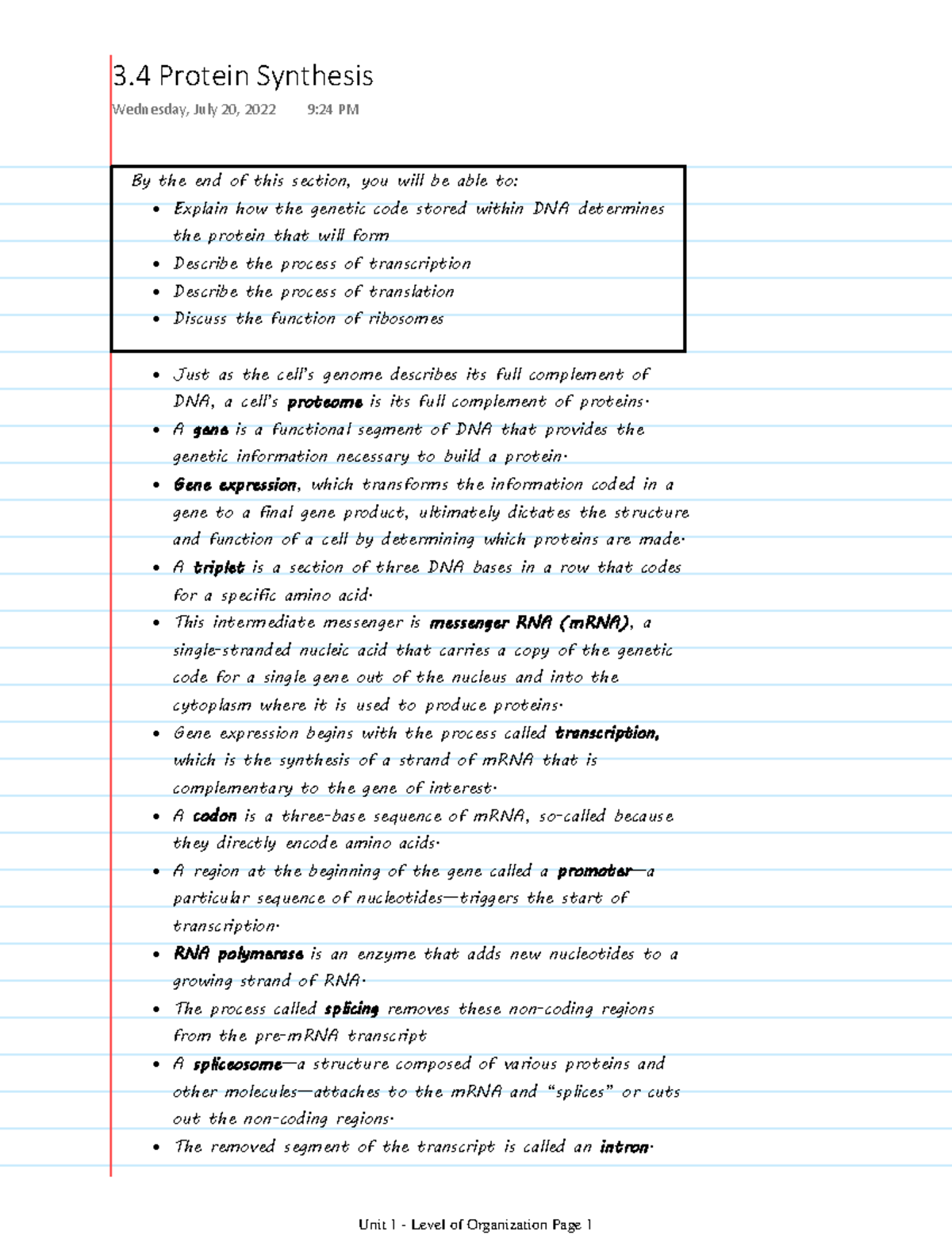 3.4 Protein Synthesis - By the end of this section, you will be able to ...