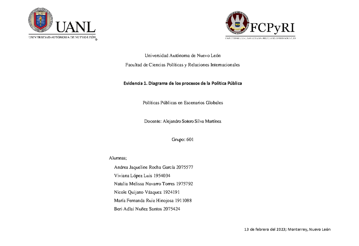 Ev 1 PPEG - 13 de febrero del 2023; Monterrey, Nuevo León Universidad ...