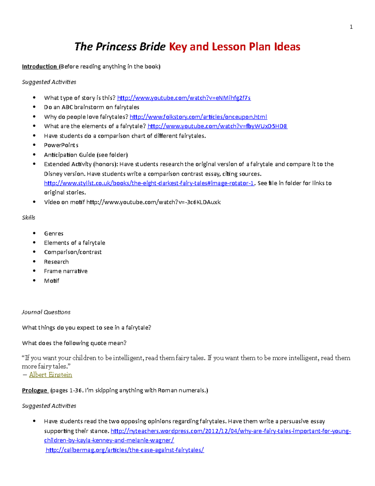 The Princess Bride KEYtostudyquestionsandlessonplans - The Princess ...