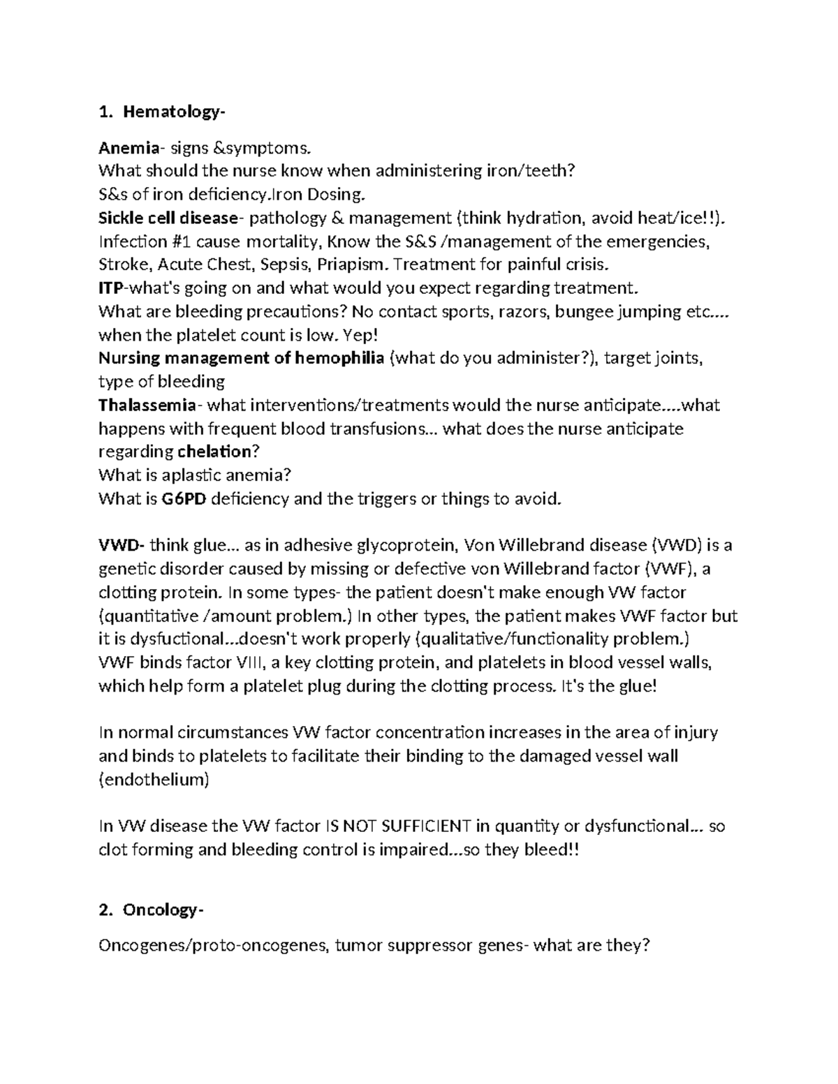 Hematology-Oncology Study Guide - Hematology- Anemia- signs &symptoms ...