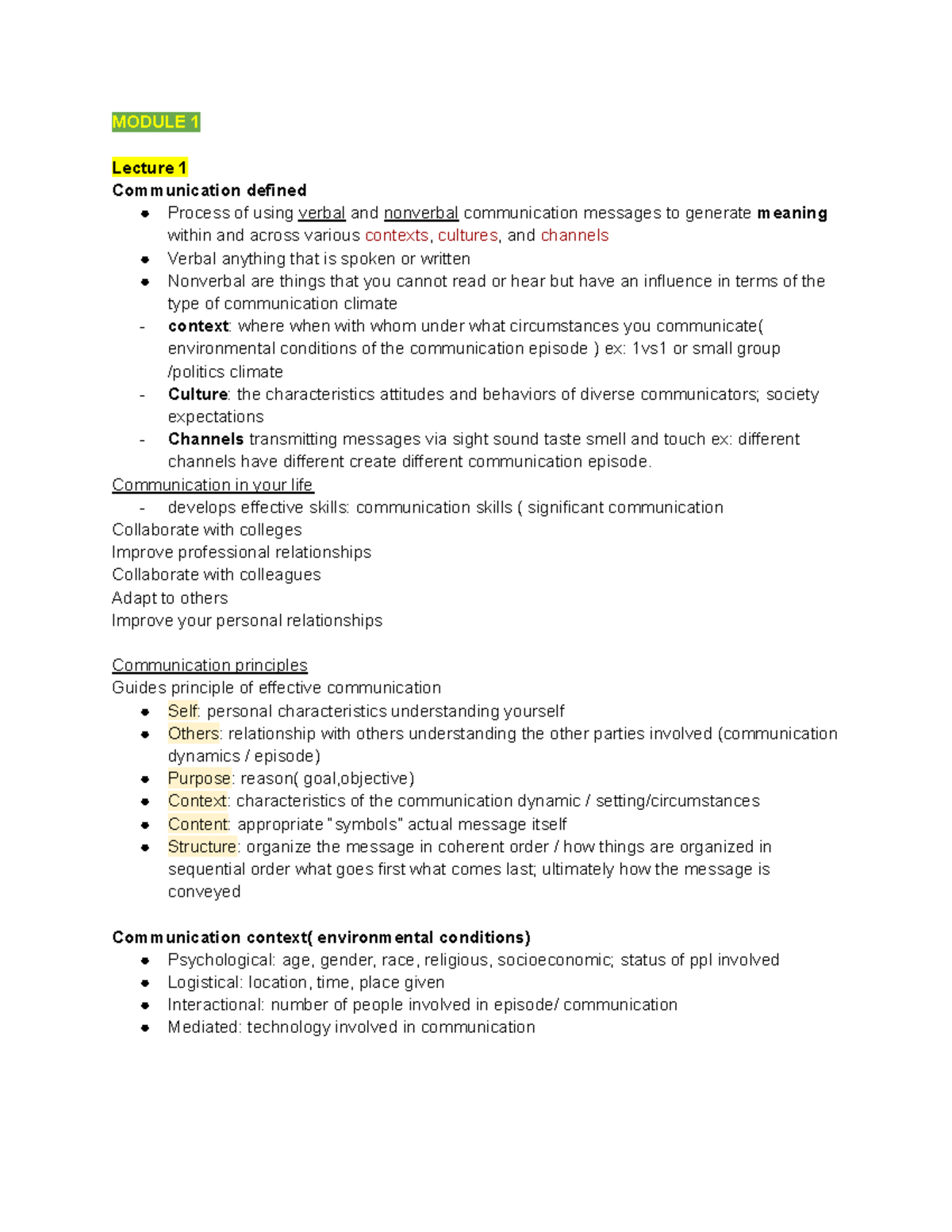 Module 1 lecture 1 hsss 2102 - MODULE 1 Lecture 1 Communication defined Process of using verbal ...