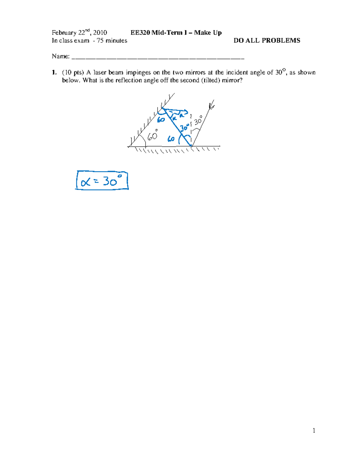 EE320 SP2010 Midterm 1 - Makeup solution - February 22nd, 2010 EE320 Mid-Term I – Make Up In ...