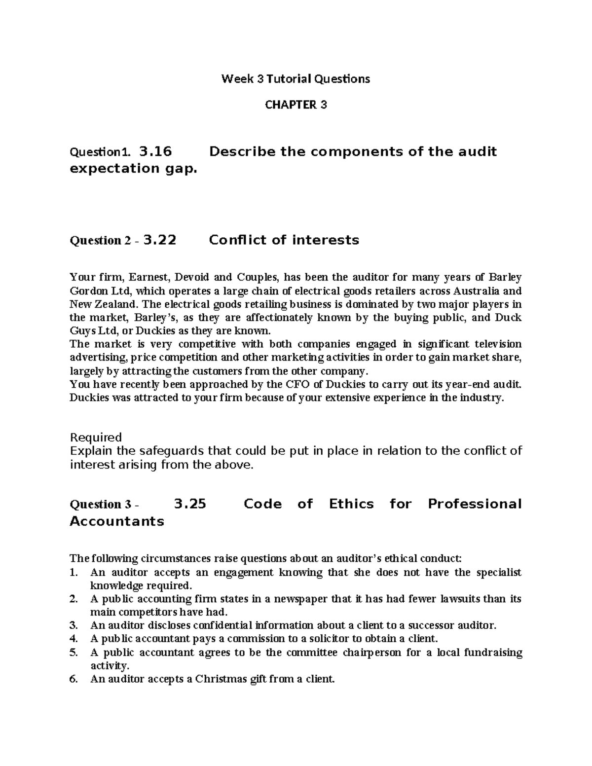 Week 3 Tutorial Questions - Week 3 Tutorial Questions CHAPTER 3 ...