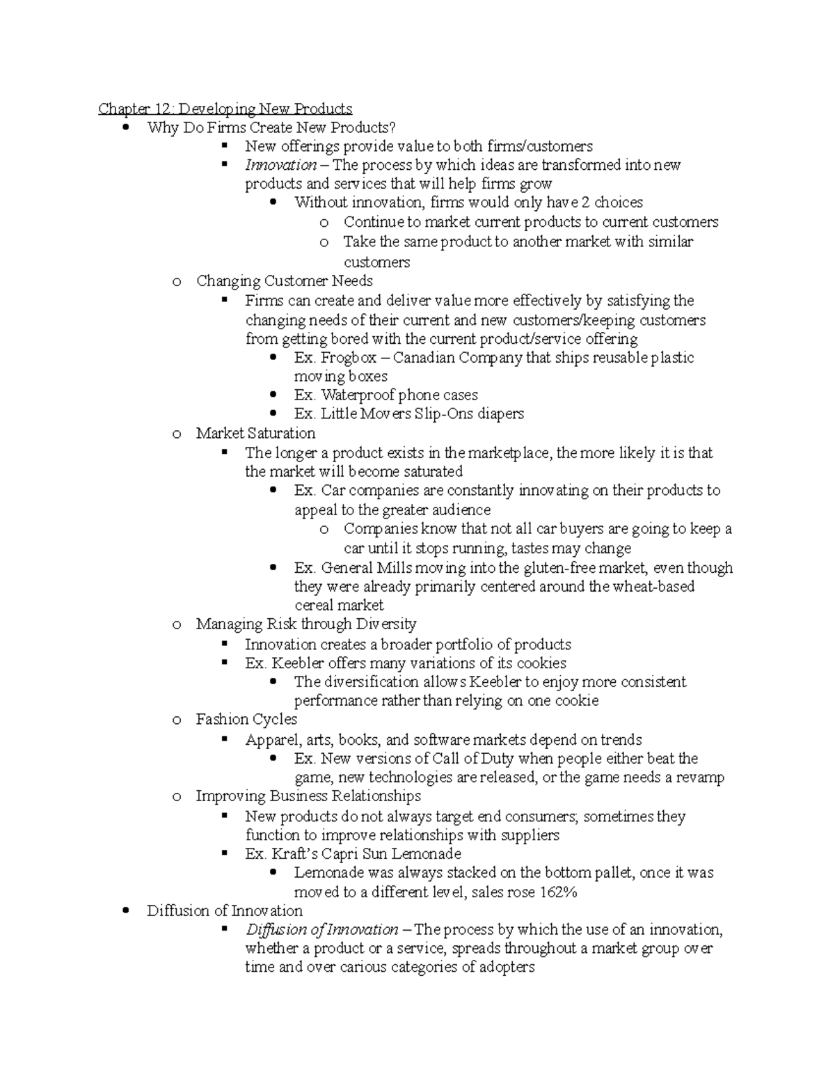 Chapter 12 - Lecture notes 12 - Chapter 12: Developing New Products Why ...