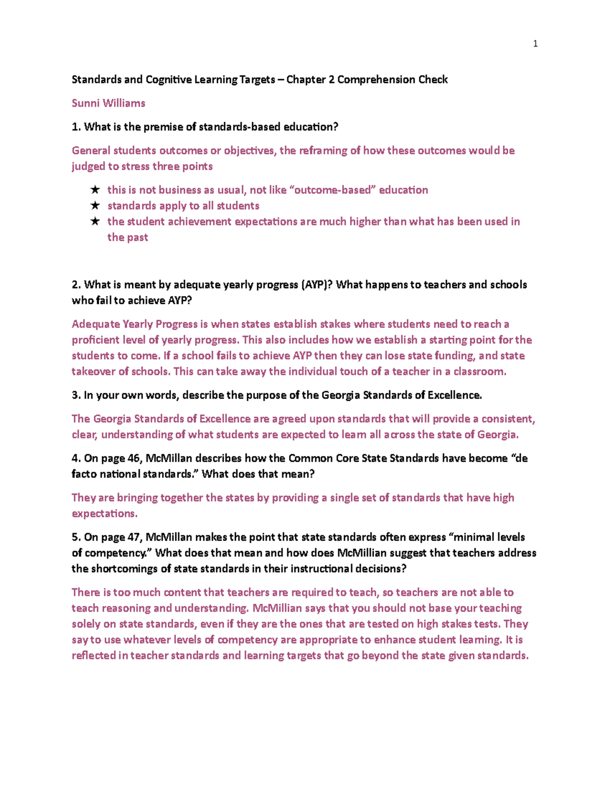 Ch. 2 Comprehension Check (Revised) - 1 Standards and Cognitive ...