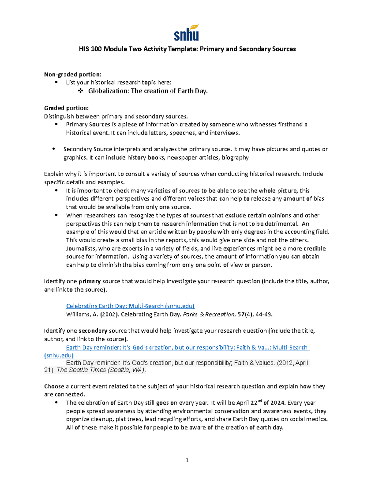 HIS 100 Module Two Activity Sources Template (1) - HIS 100 Module Two ...