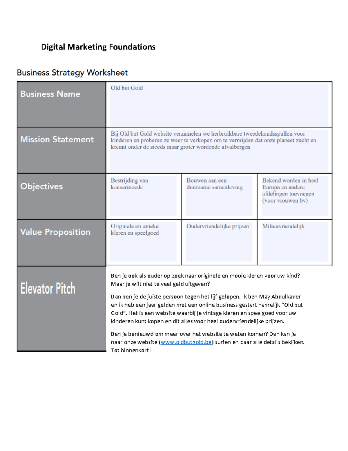 Business Strategy Worksheet def - Digital Marketing Foundations Ben je ...