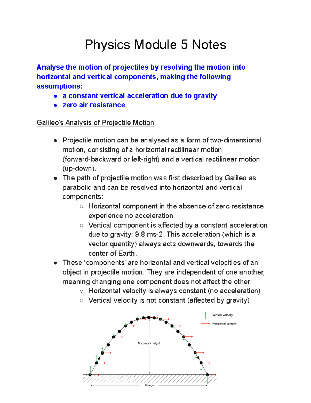 Untitled document - NOTES - Physics Module 5 Notes Analyse the motion ...