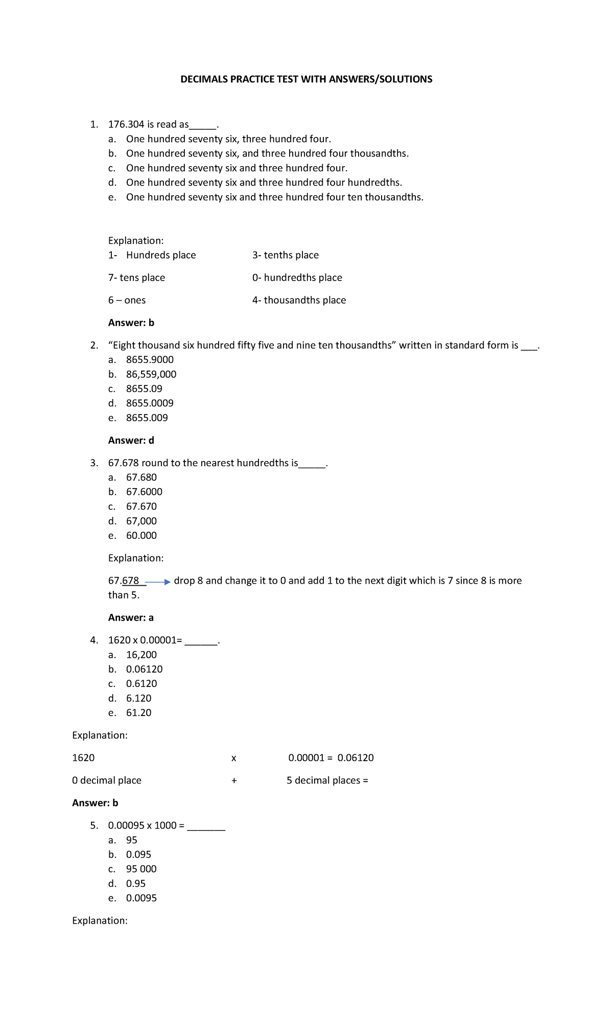Decimals Practice TEST WITH Solutions-converted-compressed - DECIMALS ...