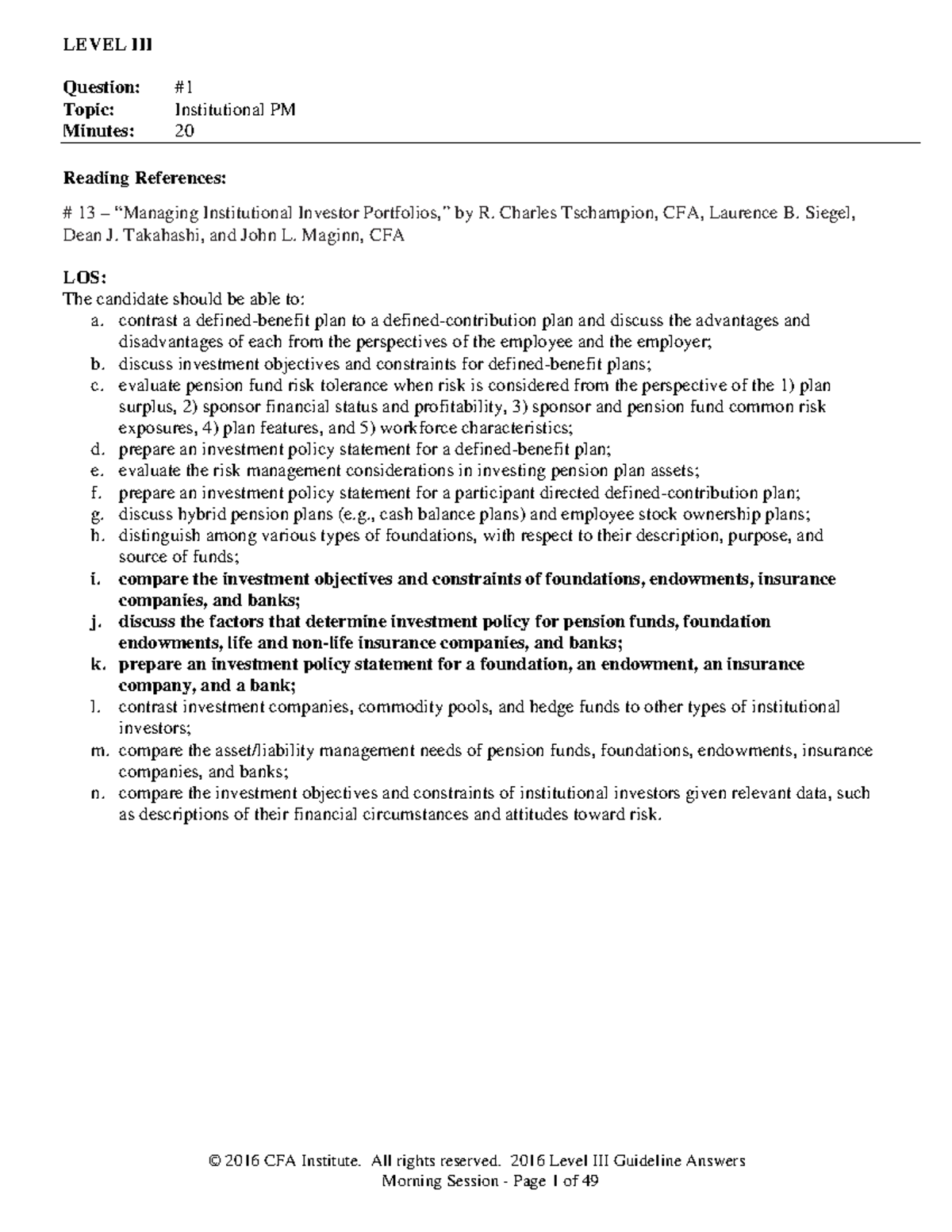 Level III guidelines answers 2016 Mock65 - © 2016 CFA Institute. All ...